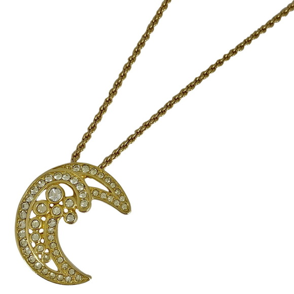 Dior | Bags | Christian Dior Rhinestone Moon Motif Necklace Gp Gold ...